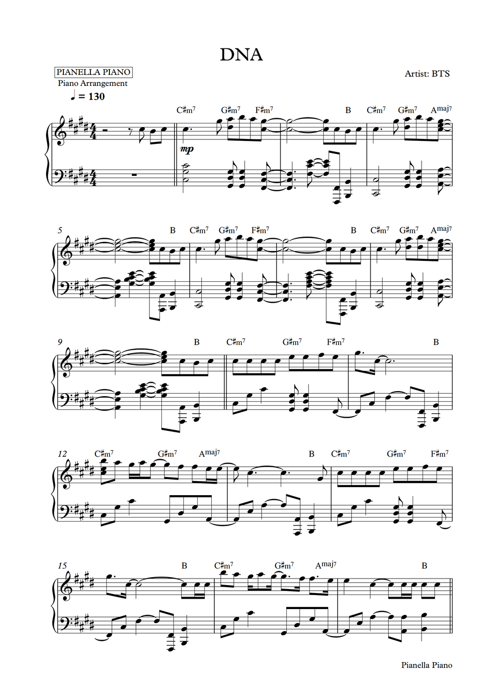 BTS - DNA (Piano Sheet) by Pianella Piano Лист