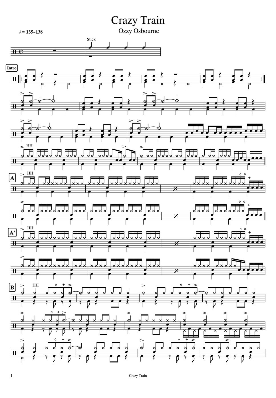 Ozzy Osbourne - Crazy Train (Cookai's J-pop Drum sheet music!!!) Partition musicale by Cookai's ...