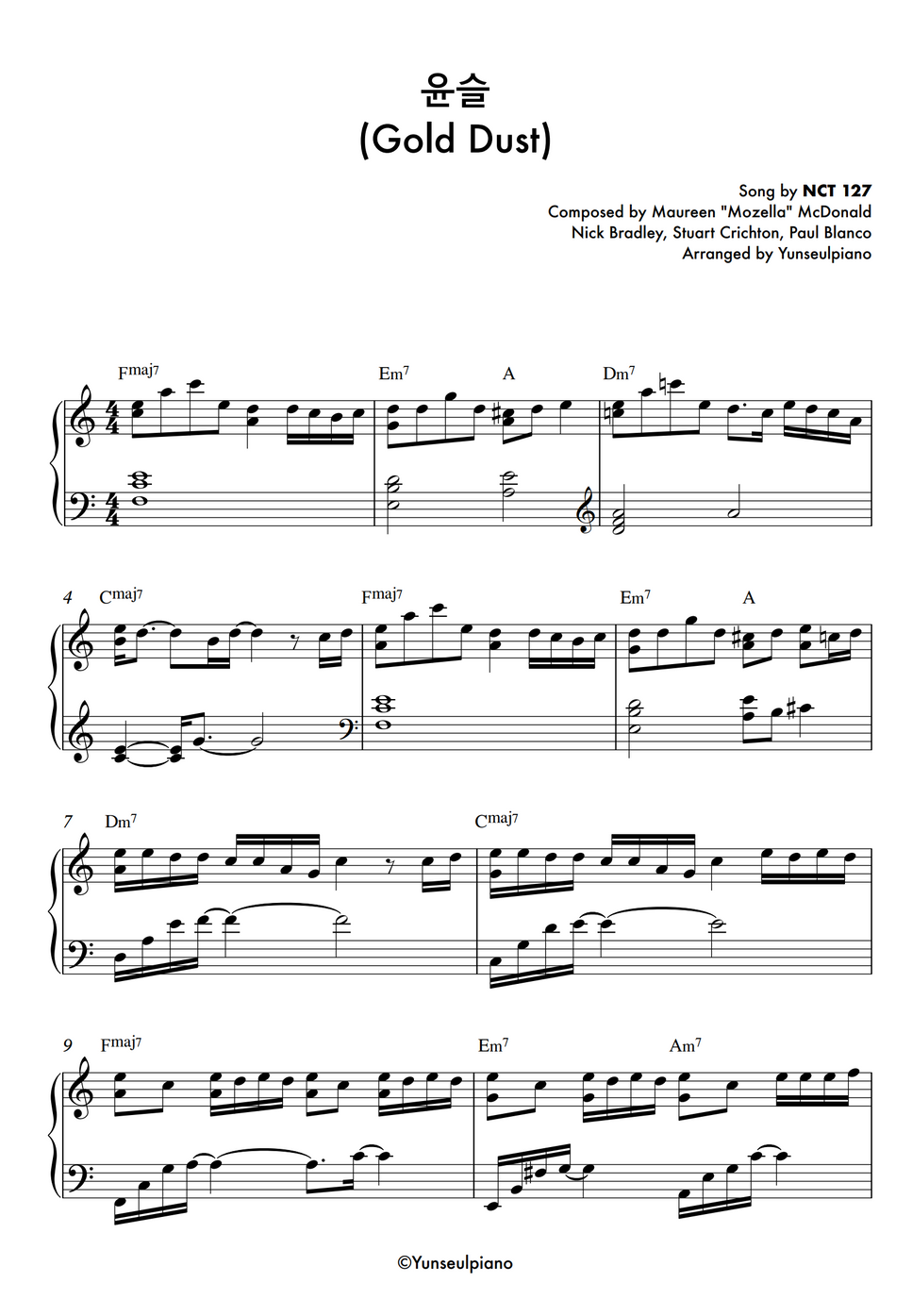 NCT 127 - 윤슬(Gold Dust) by Yunseulpiano Partition musicale