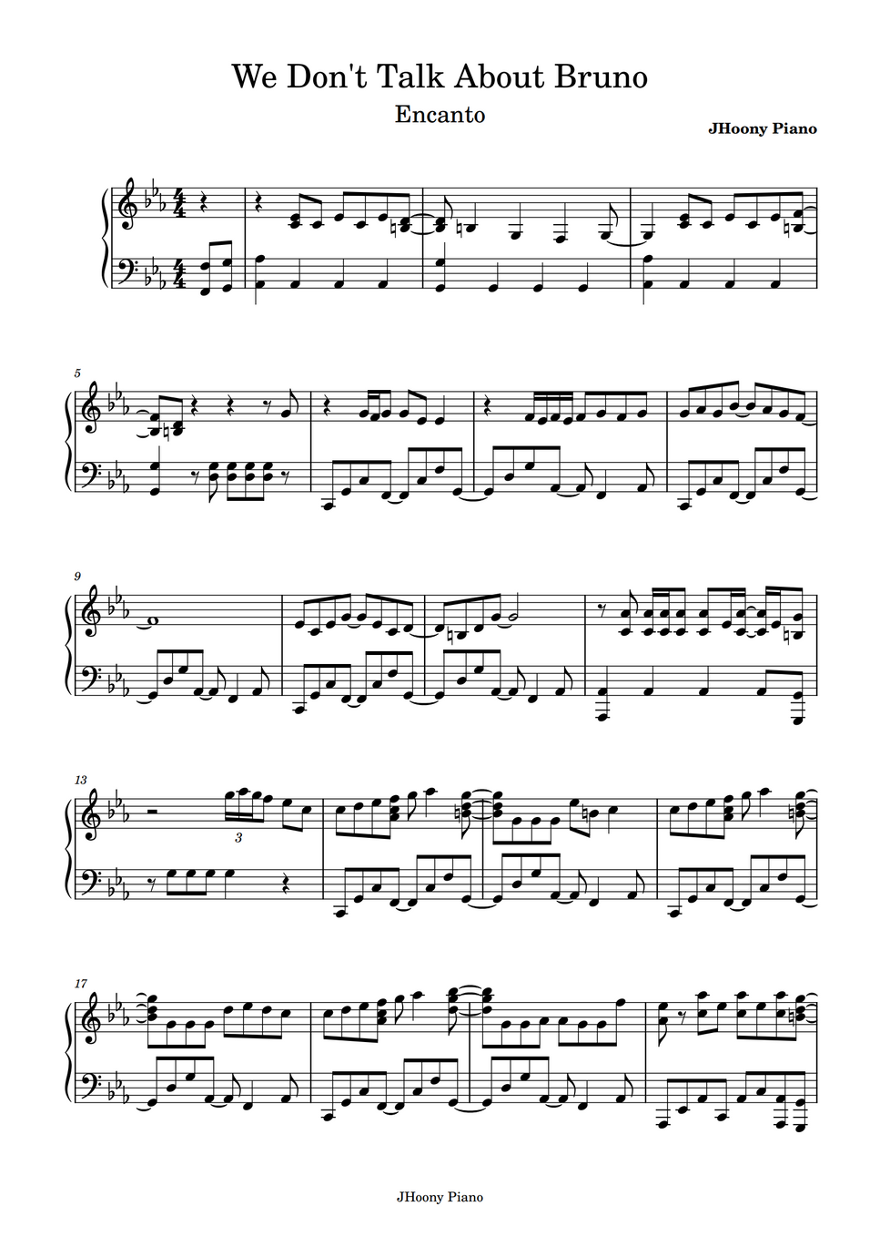 Encanto - We Don't Talk About Bruno by JHoony Piano Bản nhạc