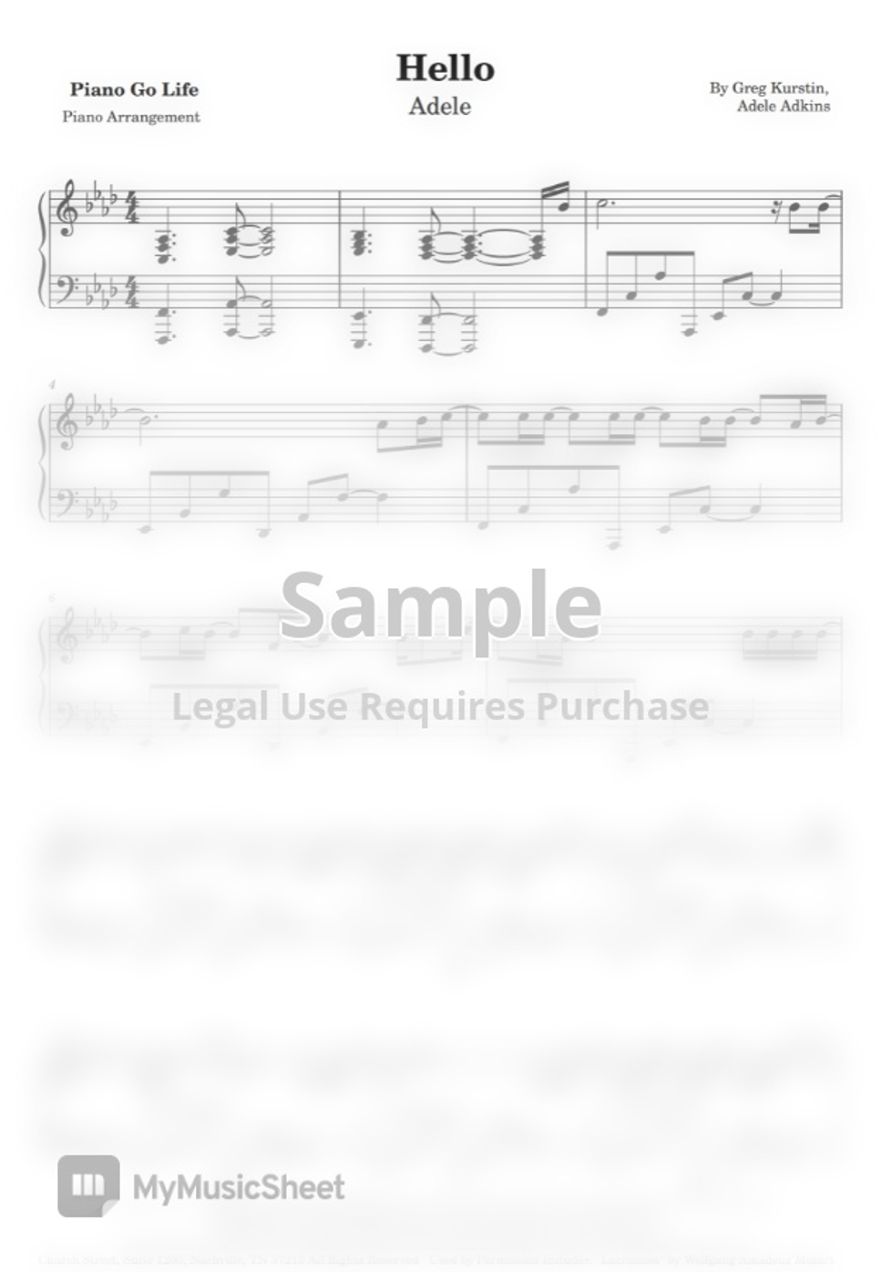 Adele - Hello Lembar Musik by Piano Go Life