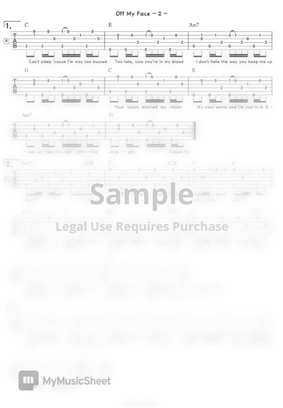 Justin Bieber Mr Off My Face 악보 By Delicious Guitar