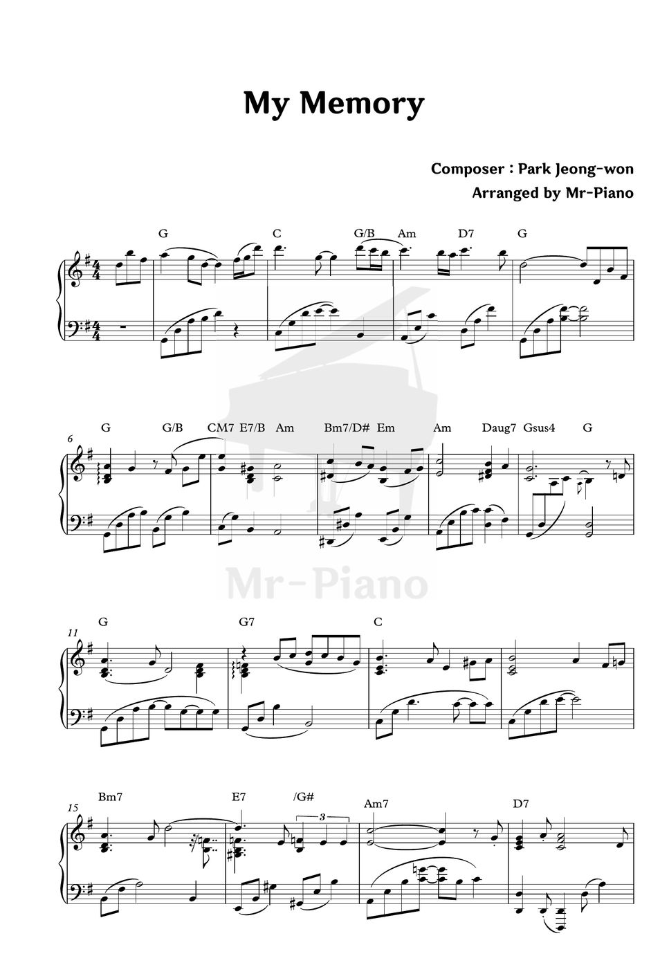 Ryu - My Memory (Winter Sonata OST) 악보 by Mr-Piano