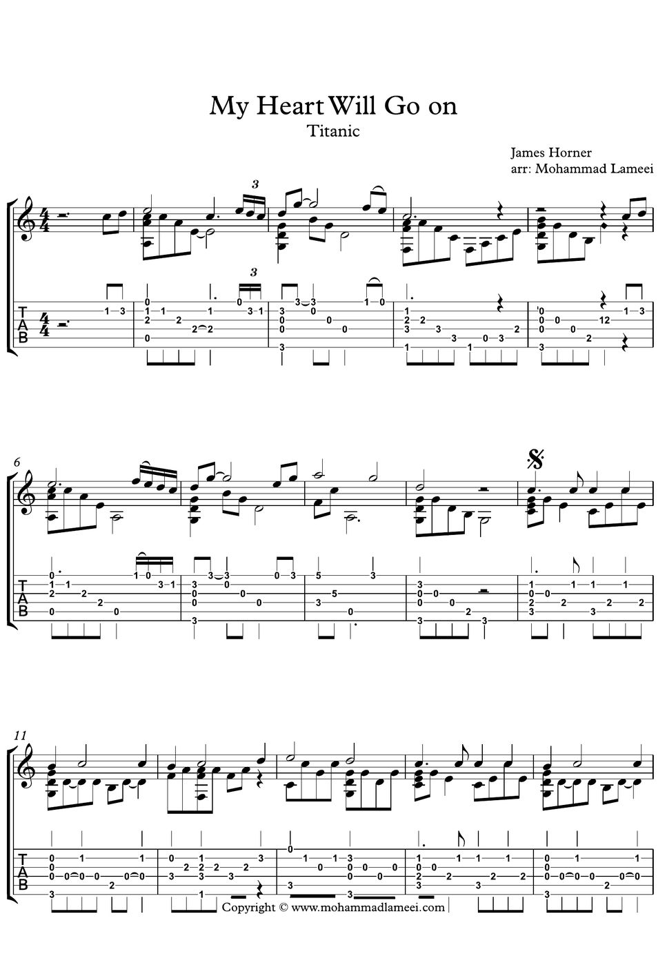 Titanic - My Heart Will Go On 曲谱 + 单线谱 by Mohammad Lameei