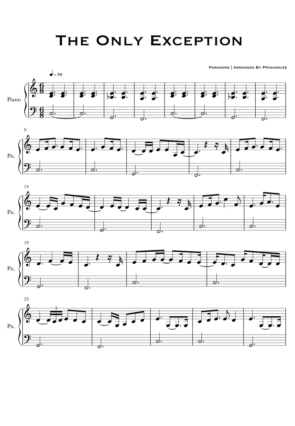 Paramore - The Only Exception (Easy) Hoja by PHianonize