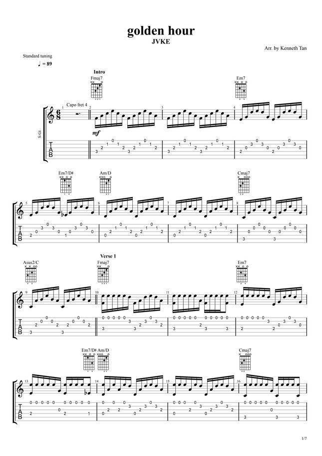 JVKE | Fingerstyle Guitar - golden hour by Kenneth Acoustic Sheet Music JVKE | Fingerstyle Guitar - golden hour by Kenneth Acoustic Sheet Music