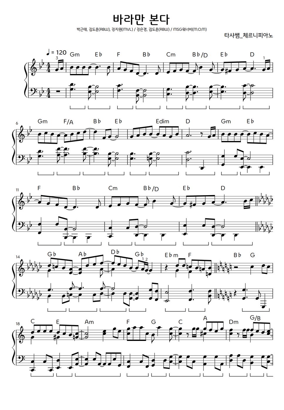 MSG워너비(M.O.M) - 바라만 본다 by TasiaT Sheet