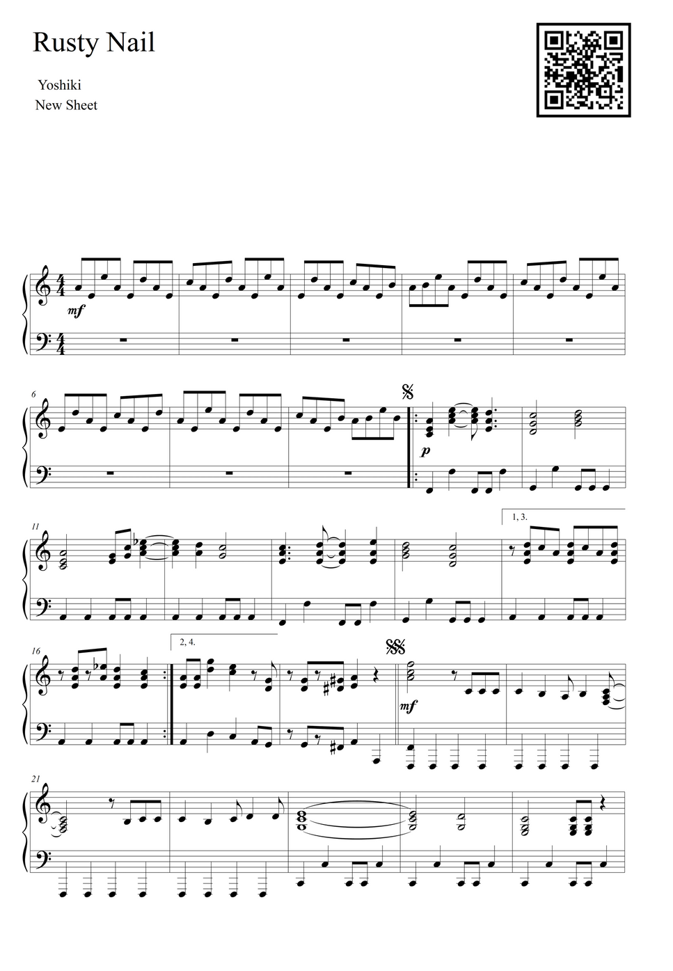 X Japan - Rusty Nail (Piano Solo / Original Key) by New Sheet نوتة