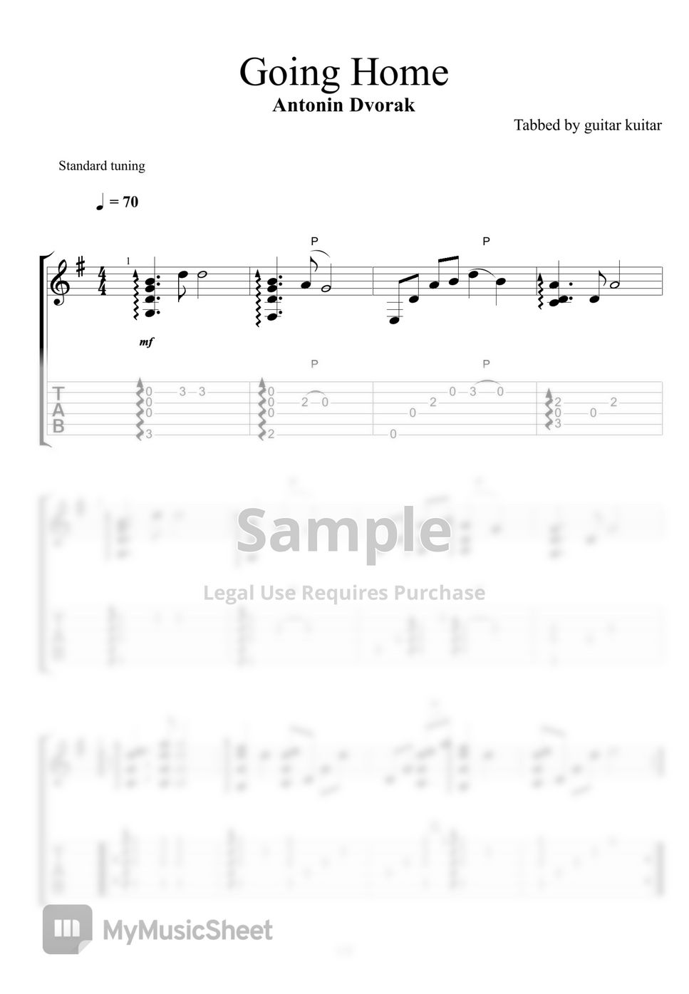 Antonin Dvorak - Going Home (Guitar TAB) Tab + 1pentagramma by guitar ...