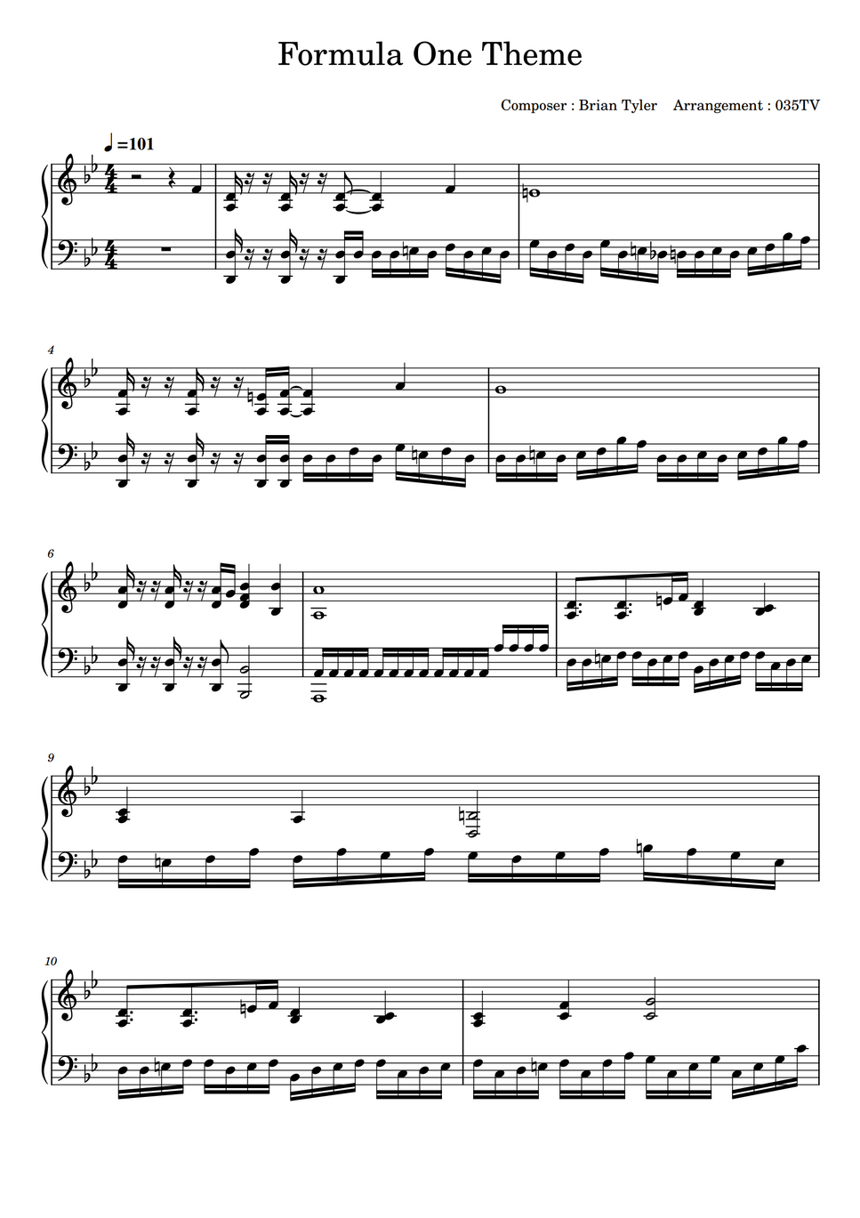 Brian Tyler - Formula One Theme (F1) by 035TV楽譜