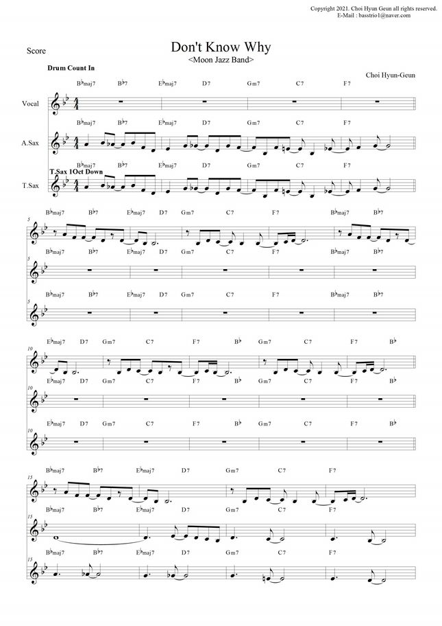 Jazz Band - Don't Know Why (Jazz Septet Arr.) by Choi Hyun-Geun Sheet Music