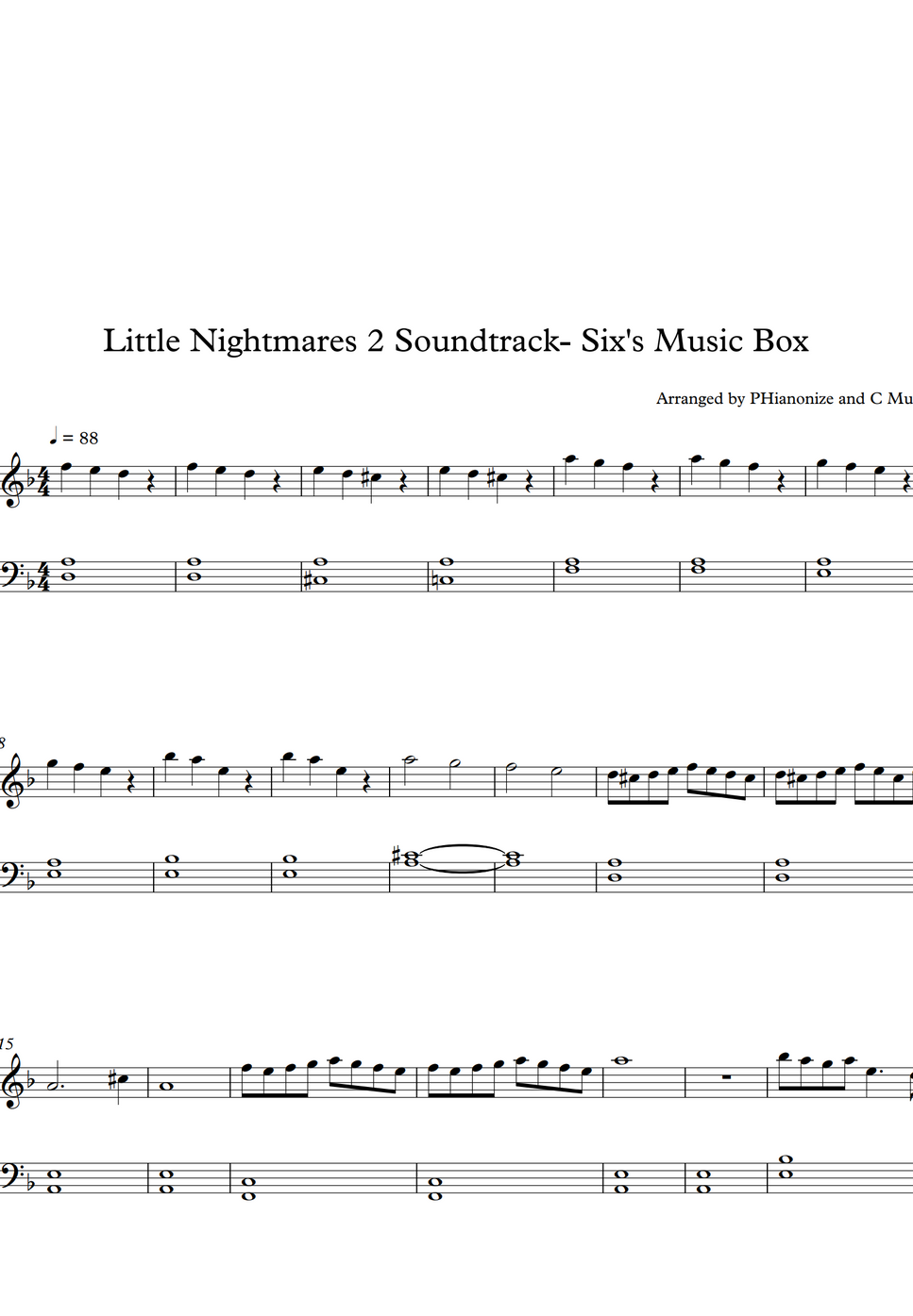Little Nightmares 2 Soundtrack - Six's Music Box (Easy Version) Sheet ...