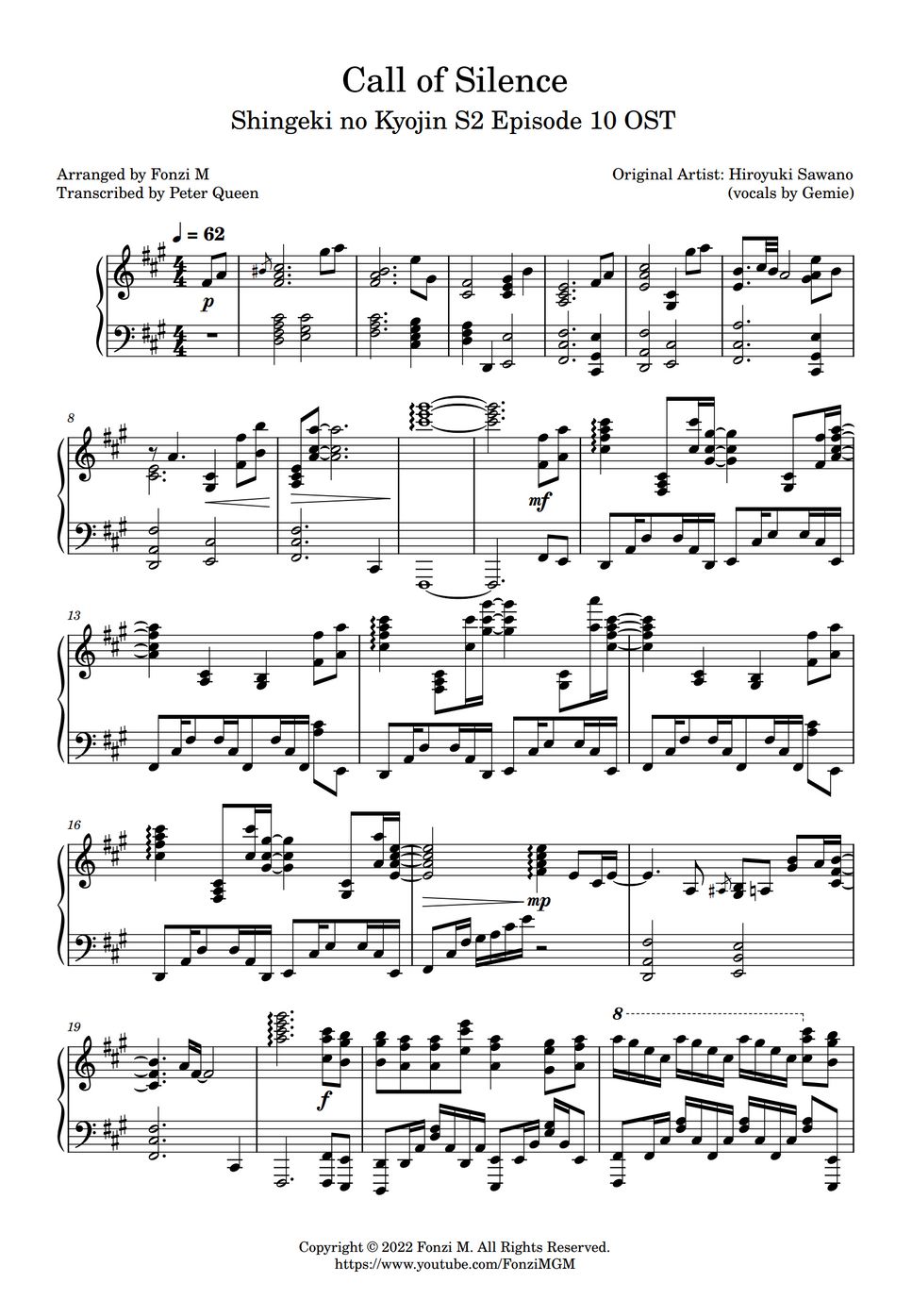 Hiroyuki Sawano feat. Gemie - Attack on Titan Season 2 OST - "Call of Silence" Hoja by Fonzi M