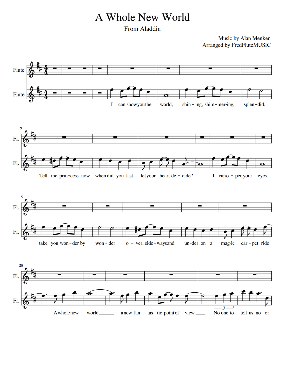 A Whole New World | FLUTE DUET - A Whole New World | FLUTE DUET by Fred Kim نوتة