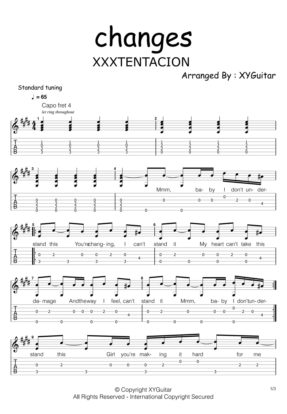 XXXTENTACION - changes TAB by XYGuitar