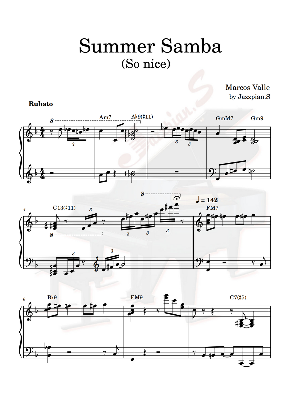 Marcos Valle - Summer samba(So nice) (Bossanova/Jazzpiano) by Jazzpian.S楽譜