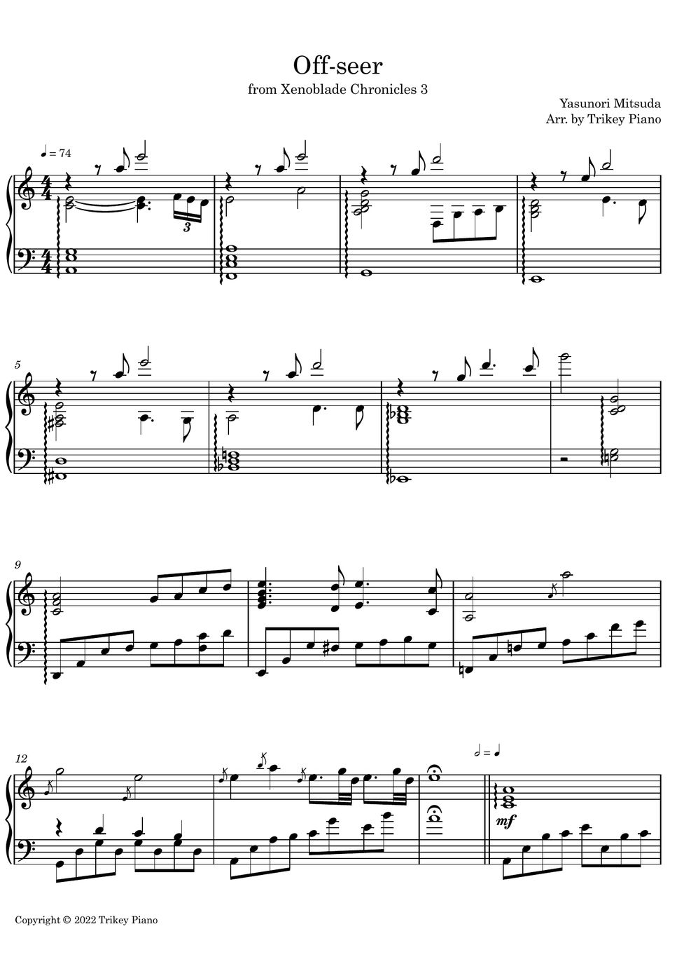 Yasunori Mitsuda - Off-seer - Xenoblade Chronicles 3 楽譜 by TriKey Piano