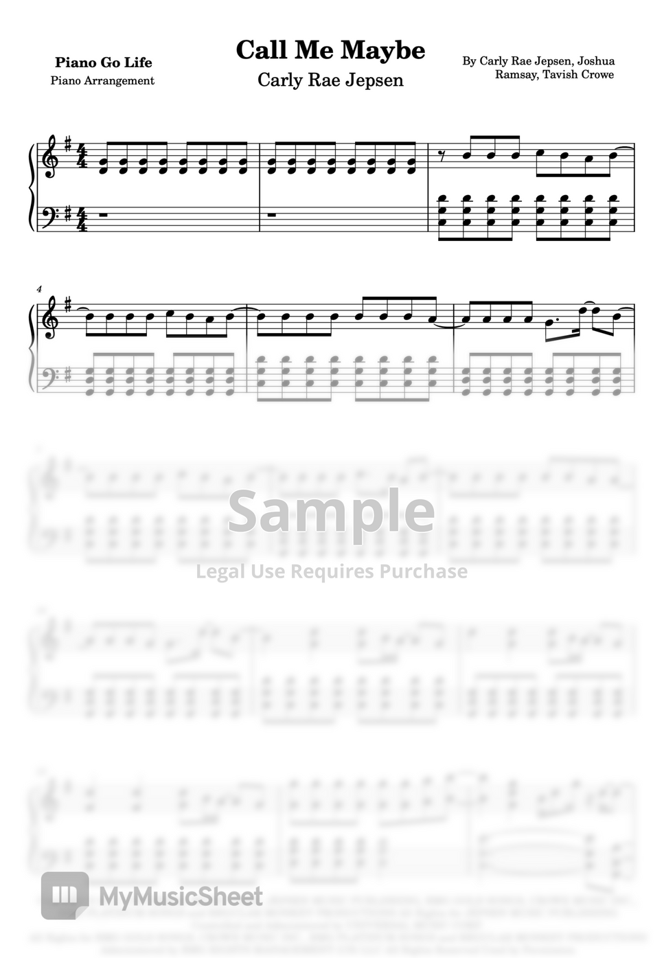 Carly Rae Jepsen - Call Me Maybe by Piano Go Life 악보