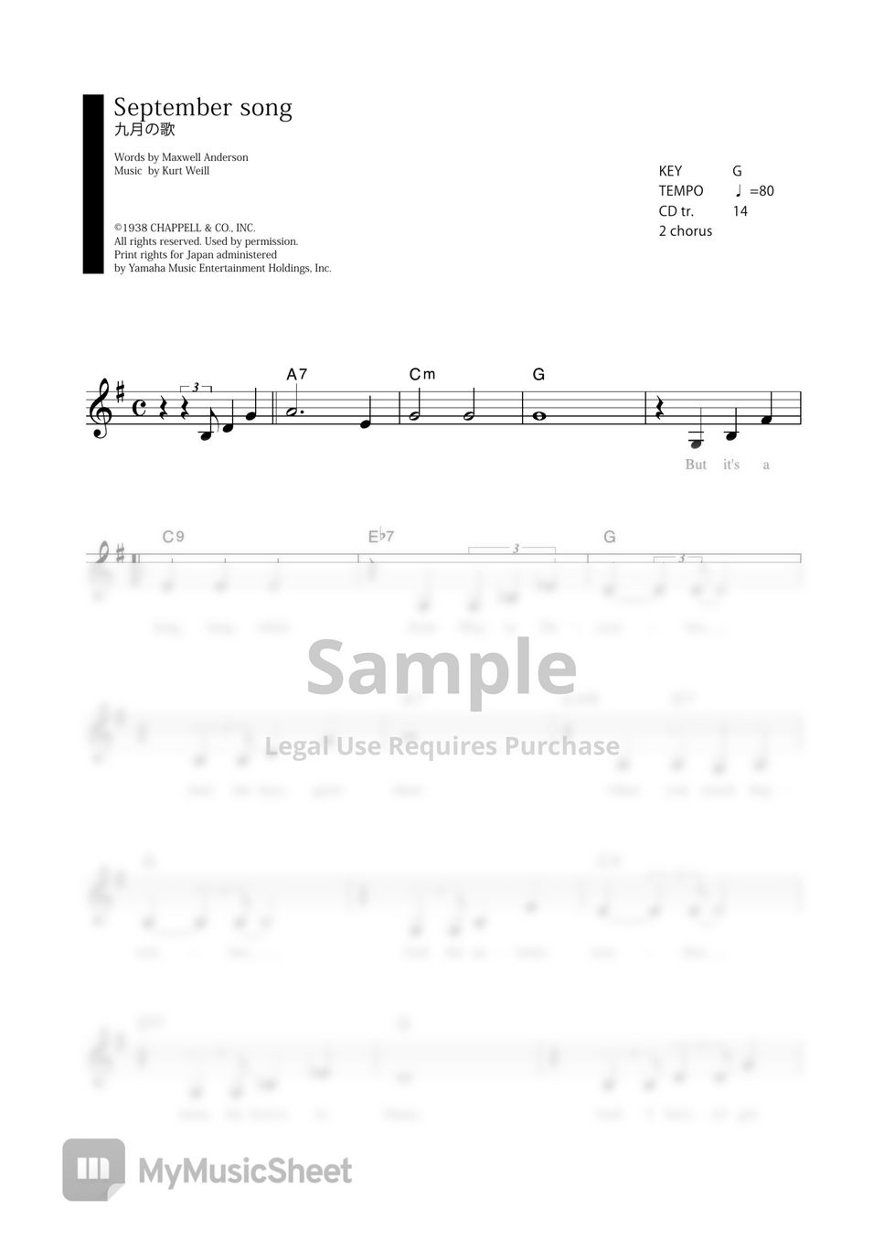 SEPTEMBER SONG (VOCAL MAGAZINE) Sheet Music by Far East Island Record