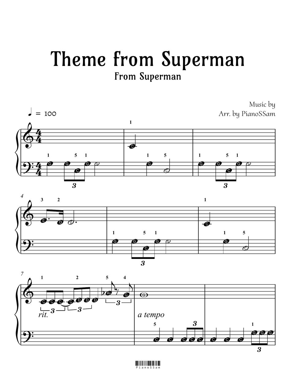 John Williams - [Beginner]Theme from Superman (Superman) Лист by PianoSSam