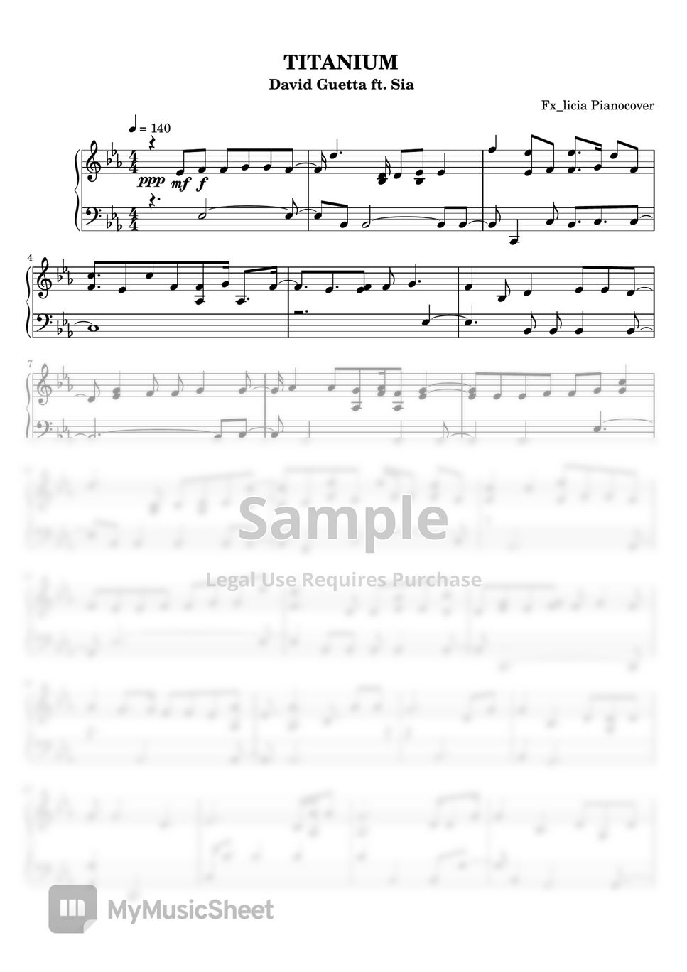 David Guetta ft. Sia - TITANIUM 악보 by Fx_licia Pianocover