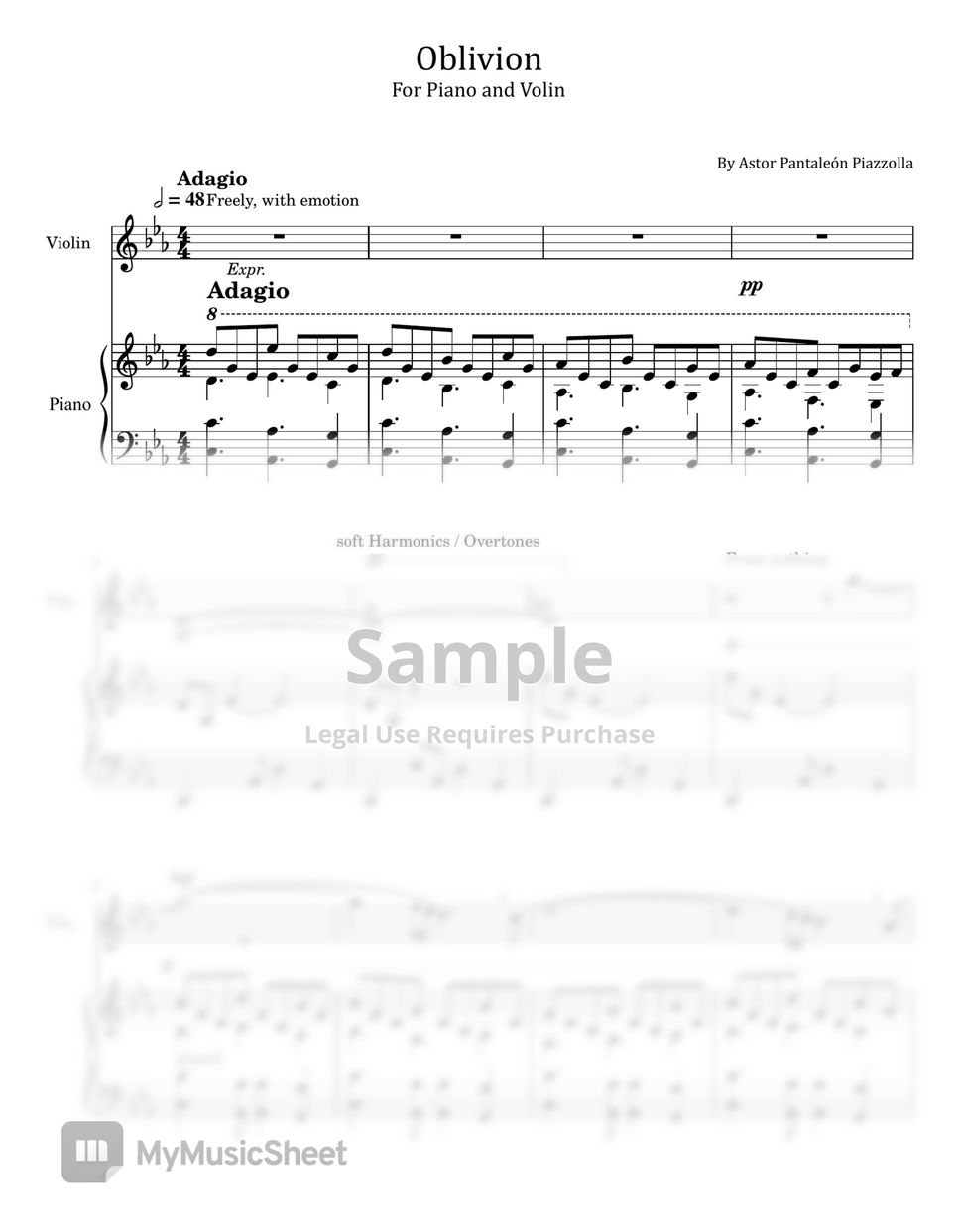 Astor Pantaleón Piazzolla - Oblivion (For Piano and Violin - Astor ...