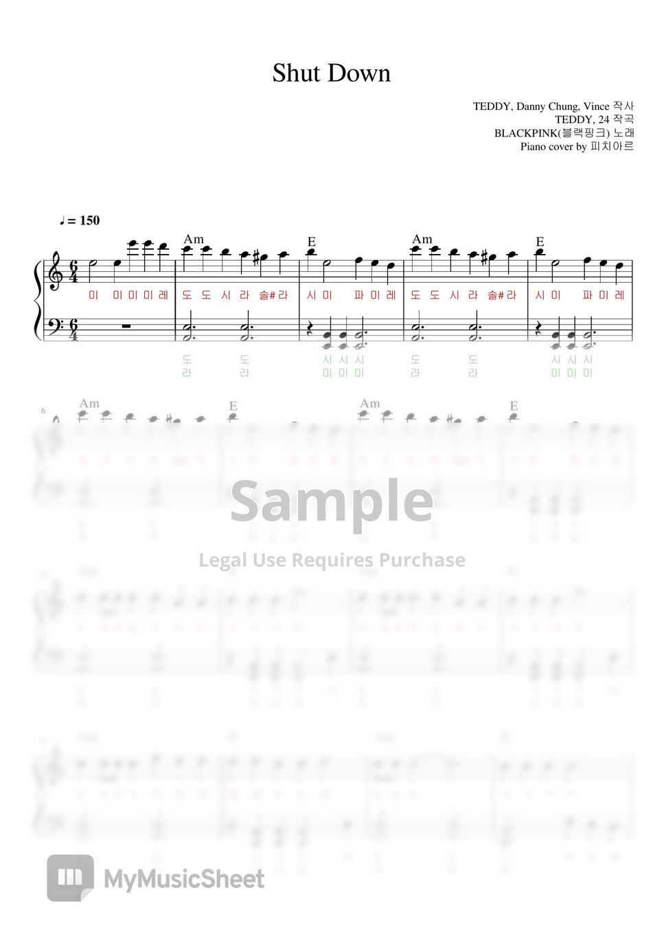 BLACK PINK(블랙핑크) - Shut Down(셧다운) (쉬운 계이름 악보) Sheets by 피치아르
