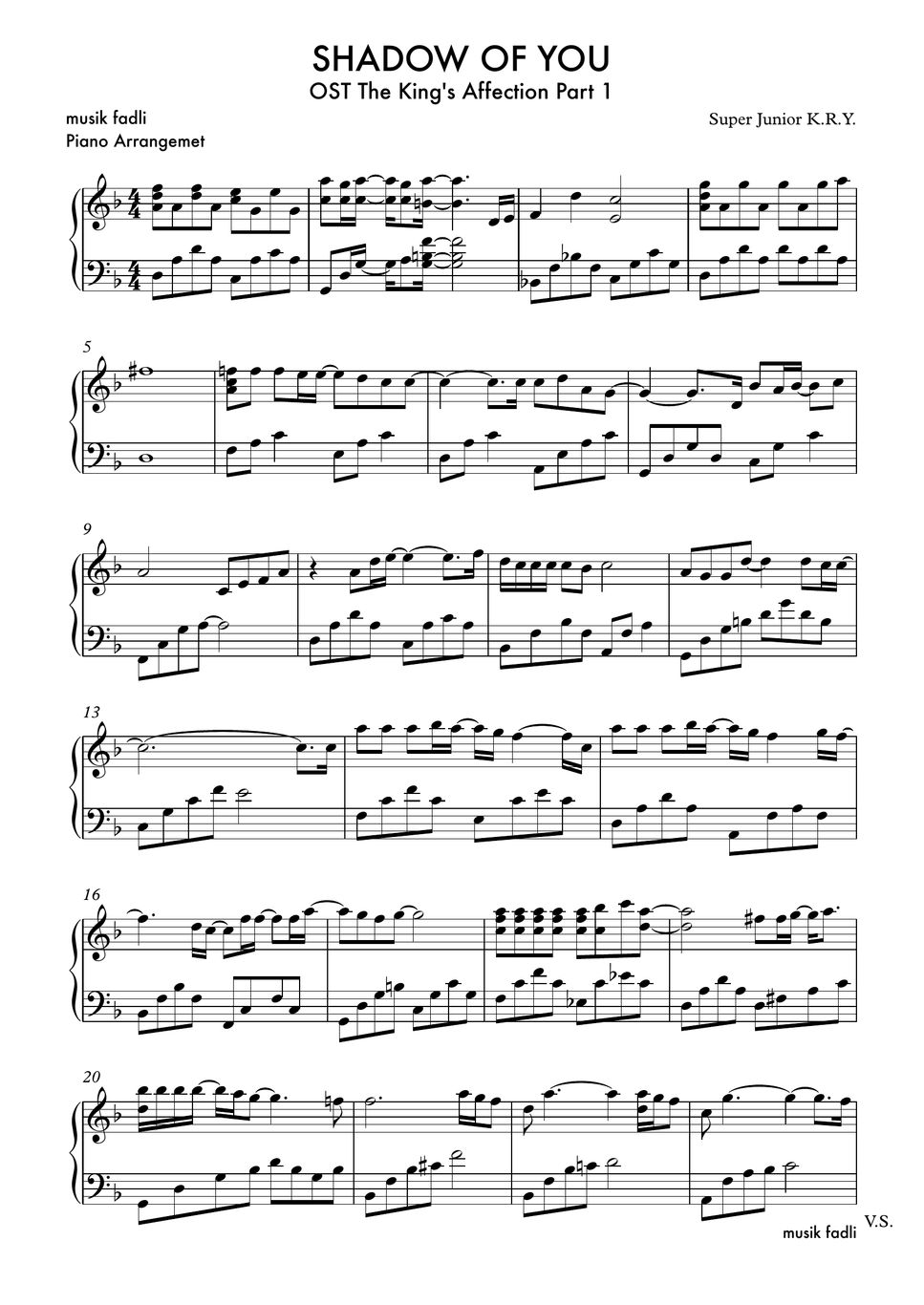 K.R.Y. Super Junior - Shadow of You (The King's Affection OST) Sheet by musik fadli