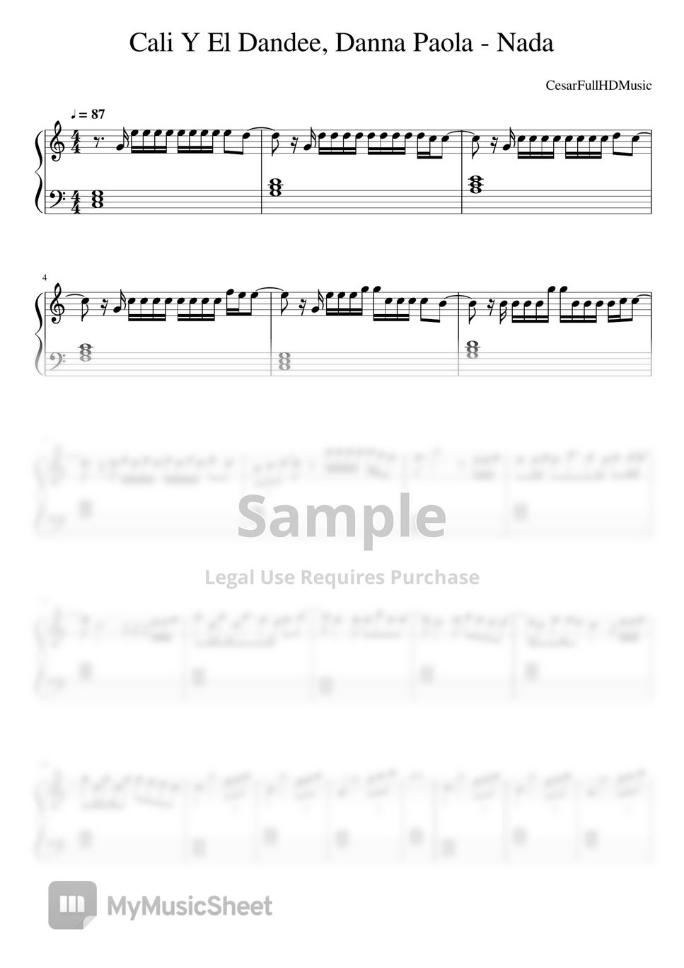 Cali Y El Dandee, Danna Paola - Nada Partitura