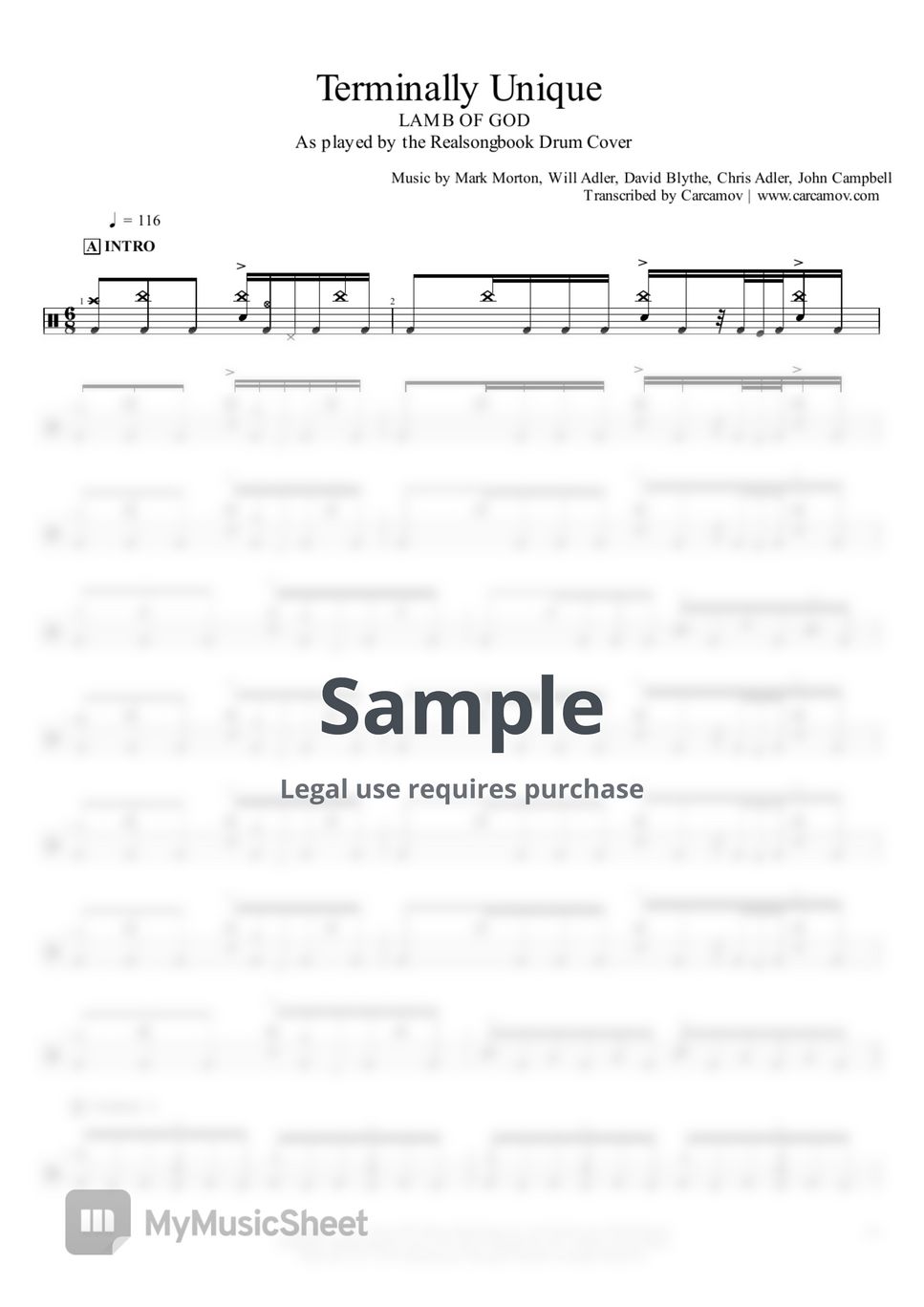 LAMB OF GOD - Terminally Unique Partition musicale by Pablo Carcamo