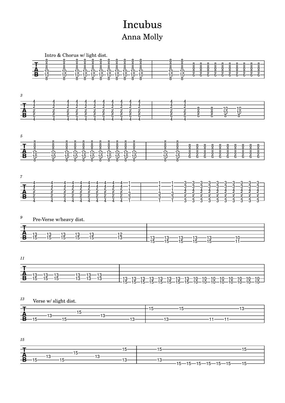 Incubus - Anna Molly (TAB) Sheets