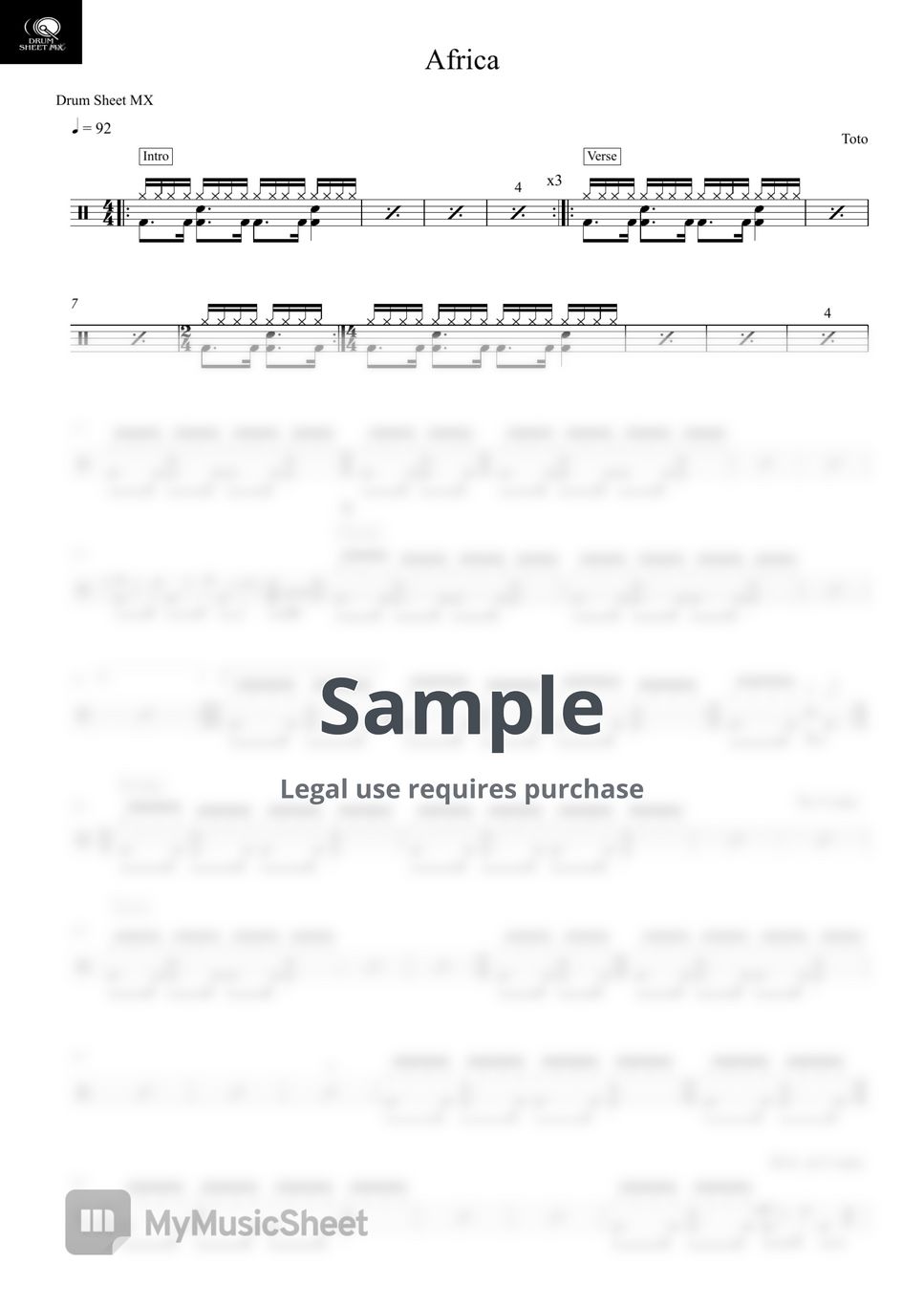 Toto - Africa Sheets by Drum Sheet MX