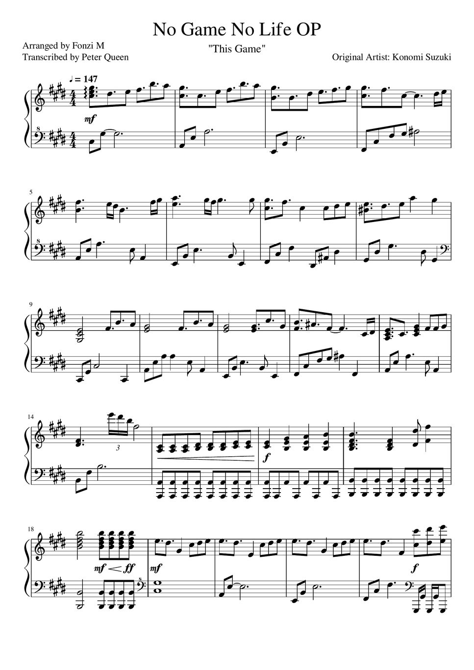 Konomi Suzuki - No Game No Life OP - "This Game" نوتة by Fonzi M