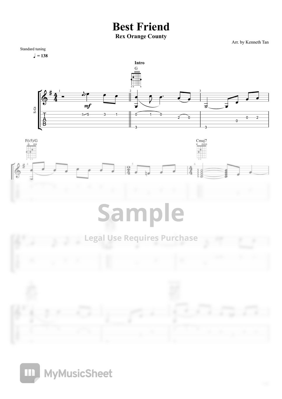 Rex Orange County | Fingerstyle Guitar - Best Friend Sheets by Kenneth ...