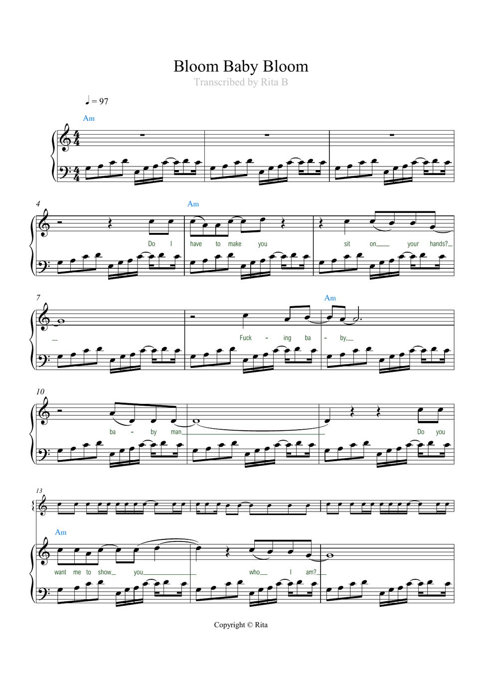 Wolf Alice - Bloom Baby Bloom (lyrics/chords) 악보 by Rita B