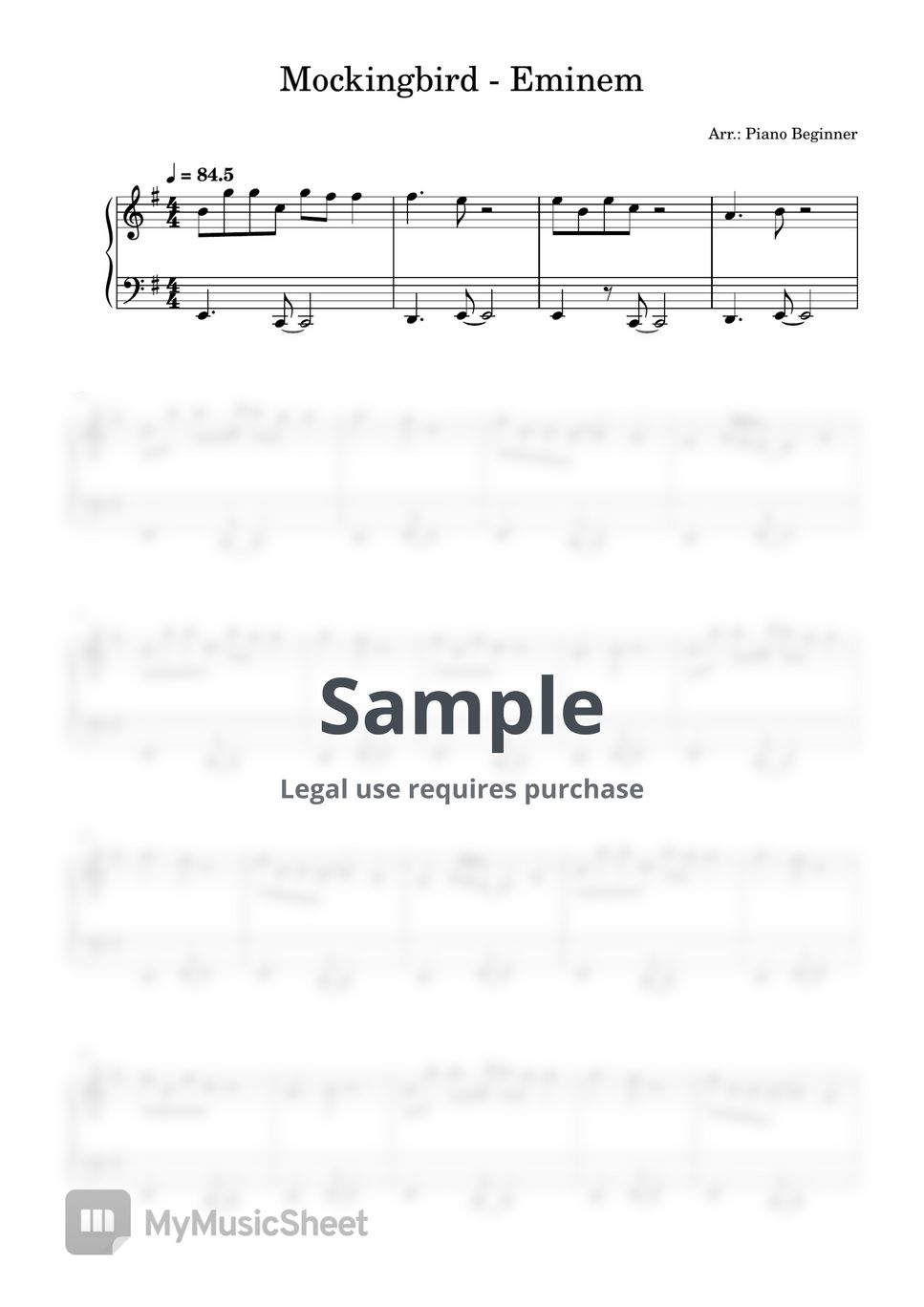 Eminem - Mockingbird Sheet Music by Piano Beginner