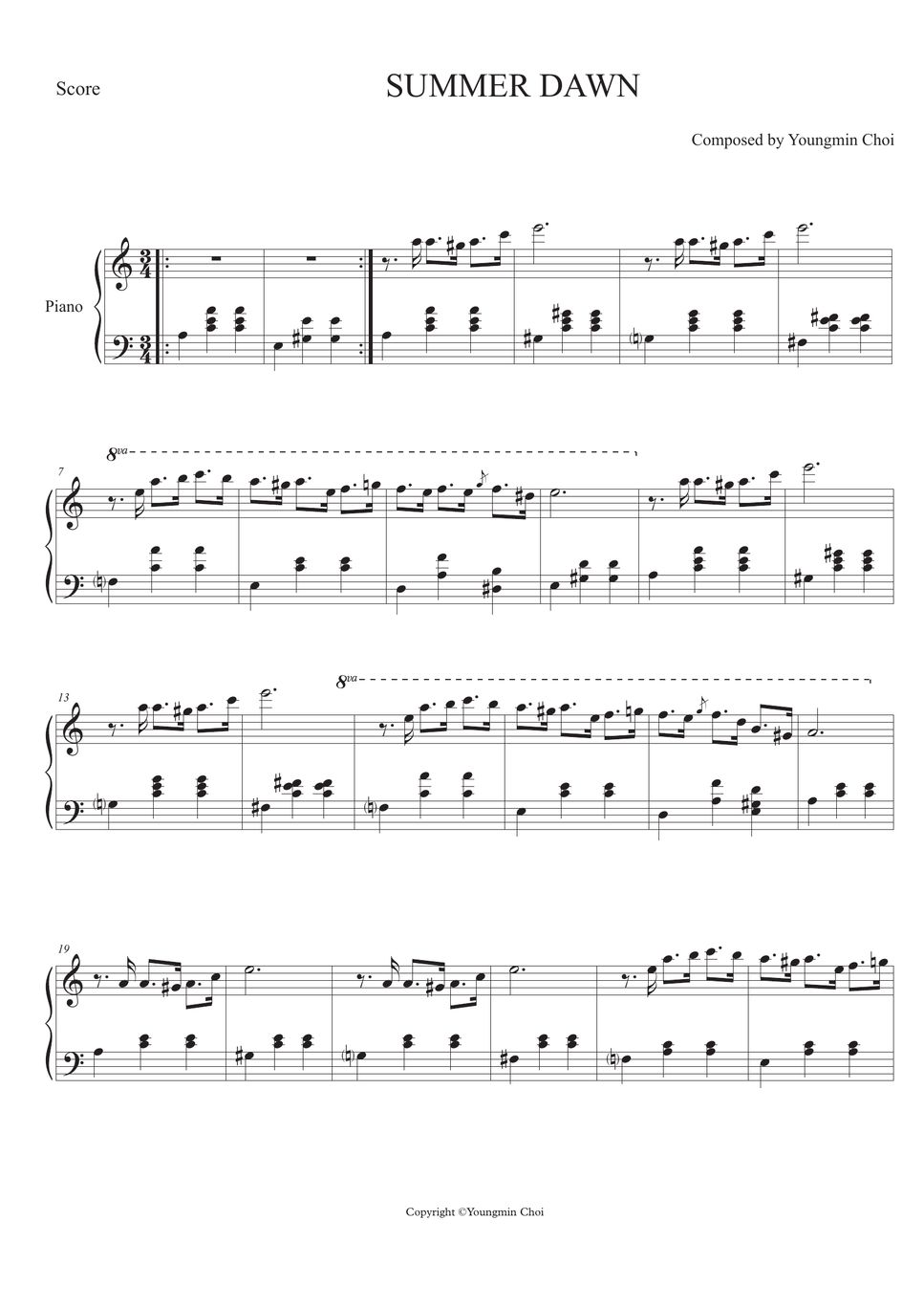 최영민 - SUMMER DAWN (Piano solo) Sheet by 최영민