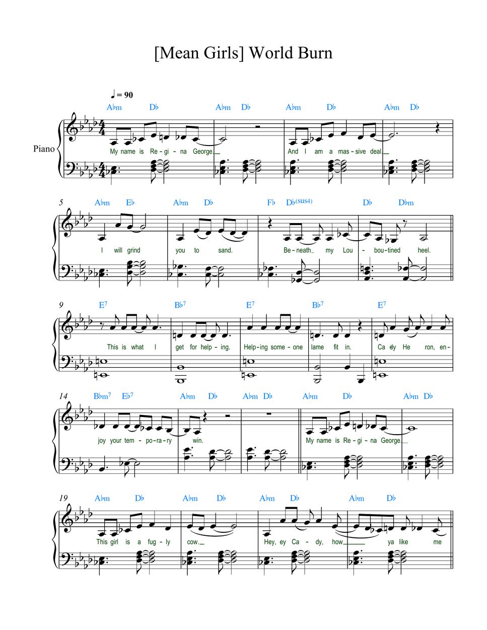 Reneé Rapp - World Burn from Mean Girls (Chords & lyrics) 악보 by Rita B