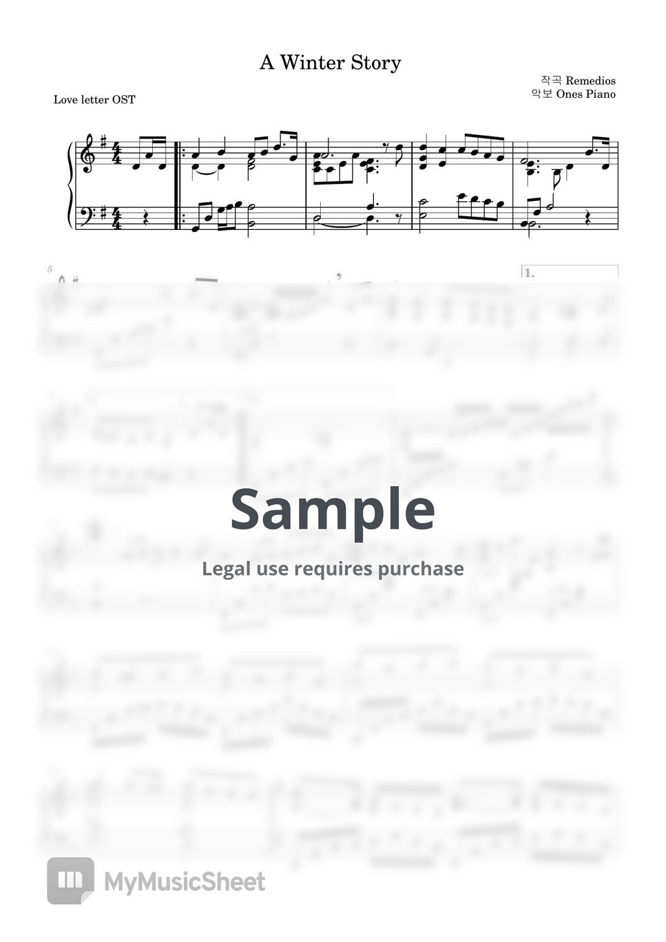 Love Letter OST. - A Winter Story Sheet Music by Ones Piano