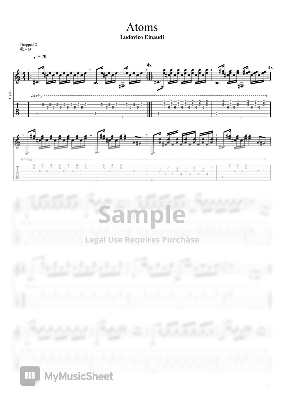 Ludovico Einaudi - Atoms Tab + 단선 악보 by Nico Music