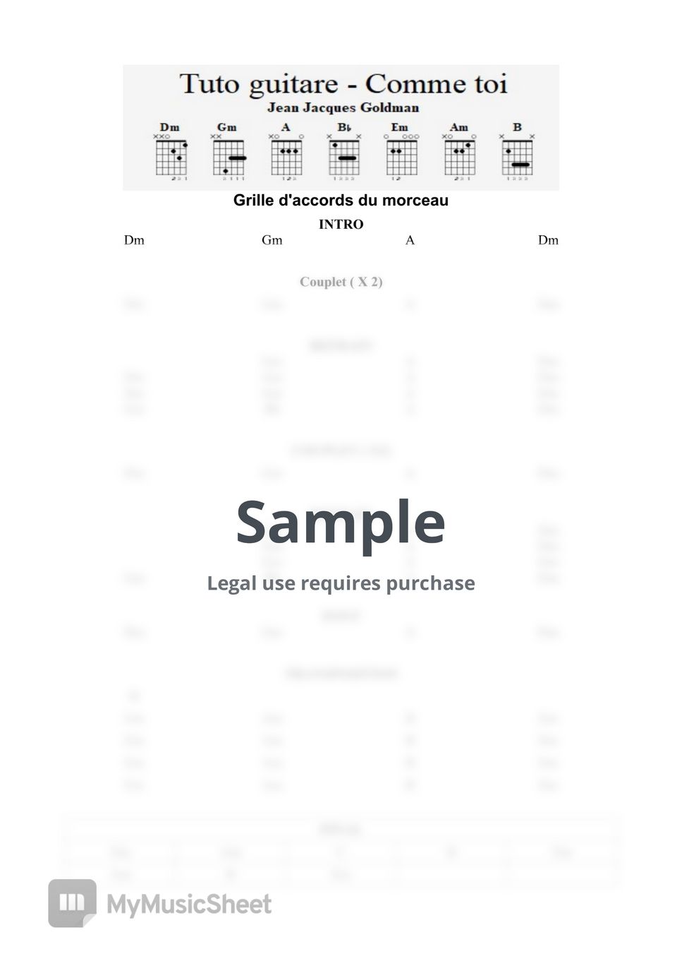 Jean Jacques Goldman - Comme toi Sheet Music by Guitaretoday.com