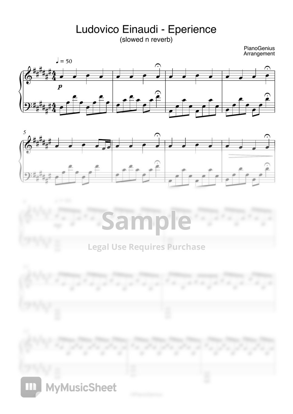 Ludovico Einaudi - Experience (slowed) Sheet Music by PianoGenius