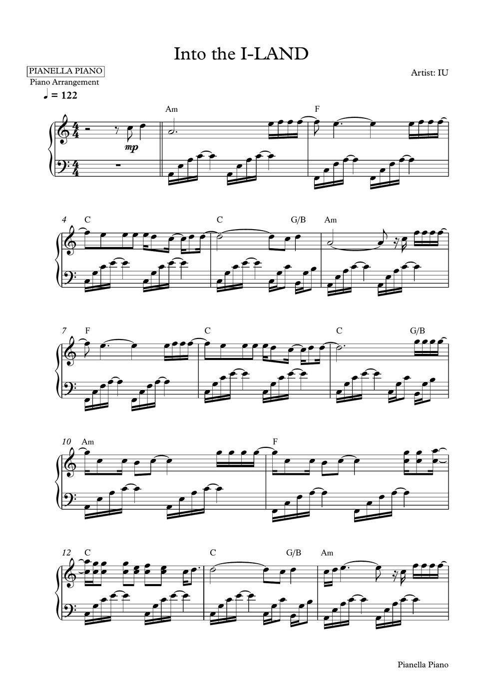 IU - INTO THE I-LAND (Piano Sheet) Sheets by Pianella Piano