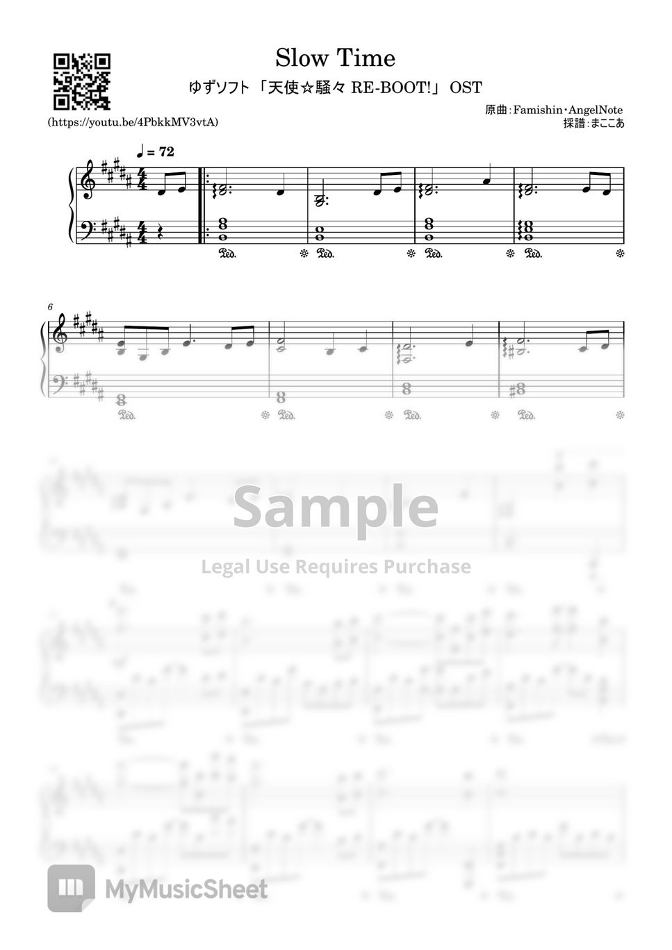 Famishin・AngelNote - Slow Time (天使☆騒々 RE-BOOT! OST) Partition musicale ...