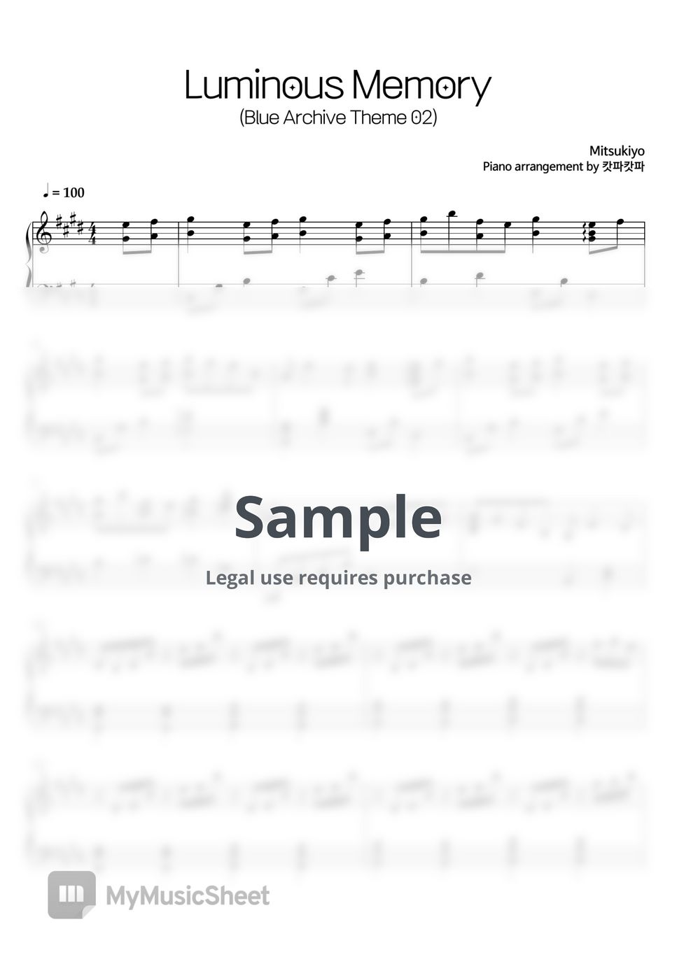 Blue archive - Luminous Memory (Theme 02) Sheet Music by KAPPAKAPPA Piano