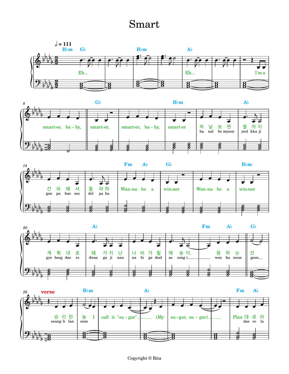 Le Sserafim - Smart (With lyrics and chords) 악보 by Rita B