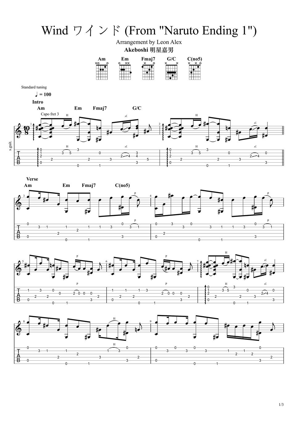 Akeboshi - Wind (From "Naruto Ending 1") (Guitar) Sheets by Leon Alex