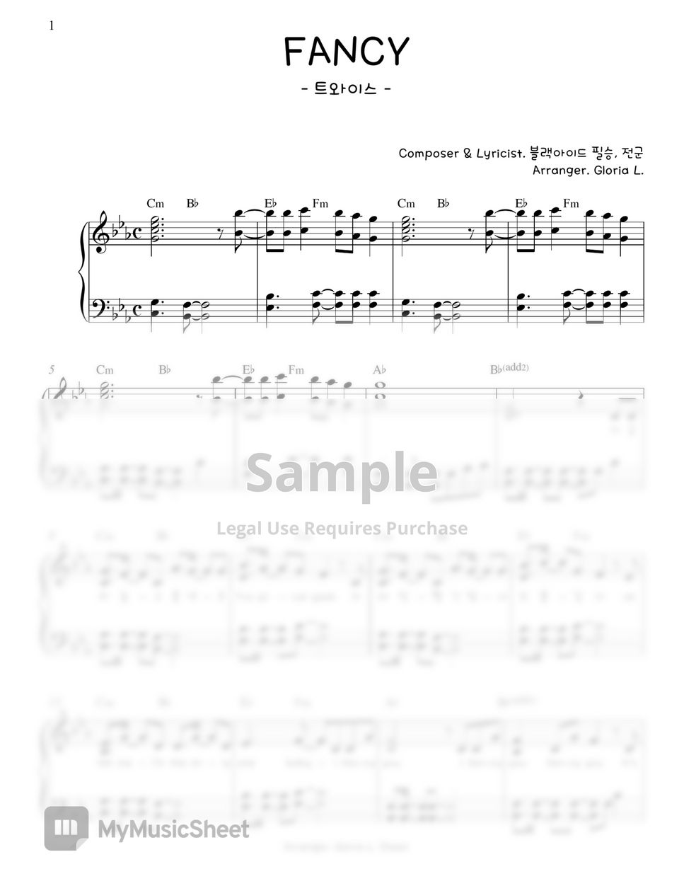 Twice (트와이스) - FANCY Piano Sheet by. Gloria L. Hoja