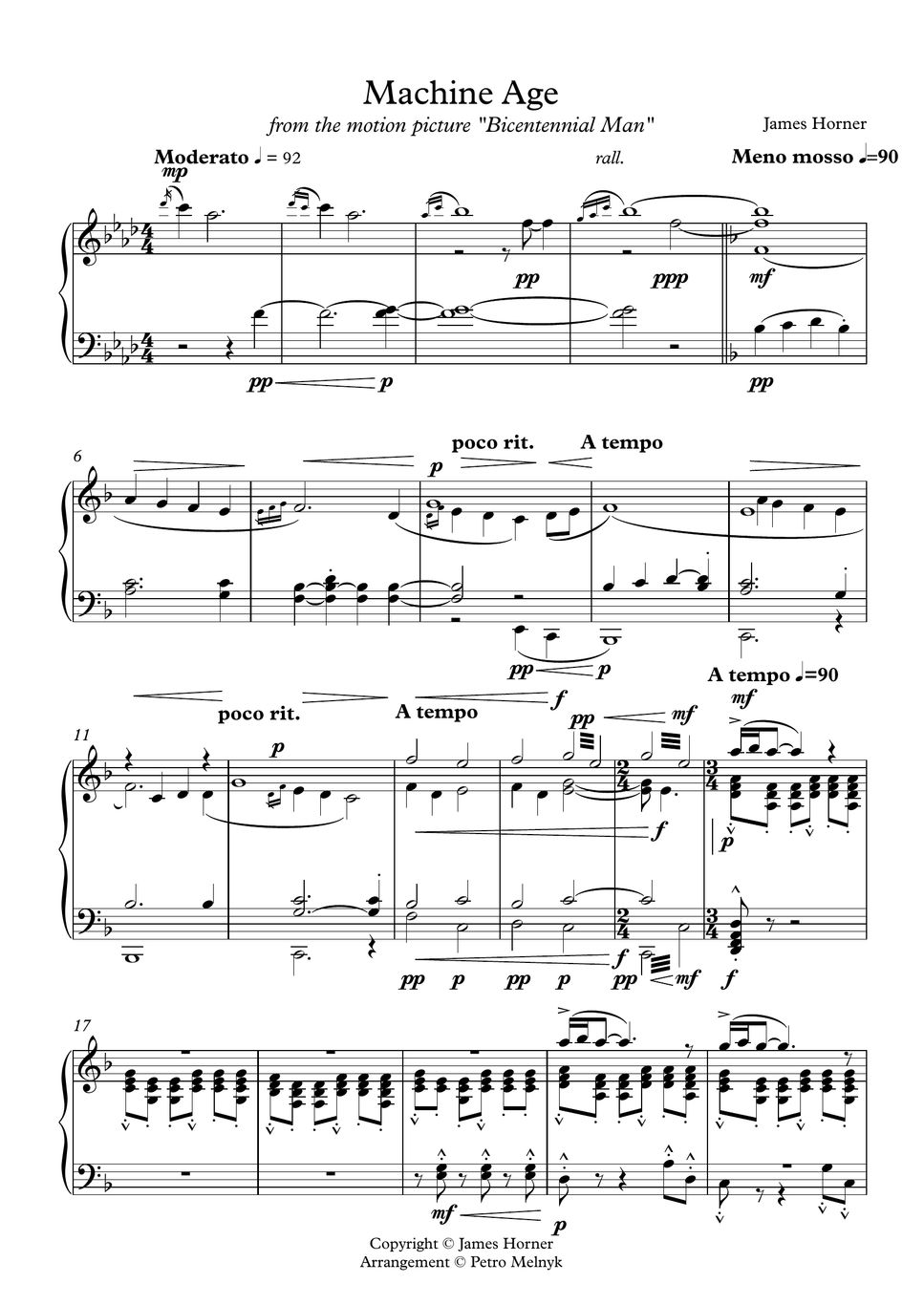 James Horner - James Horner - Bicentennial Man ("The Machine Age" 악보 by ...