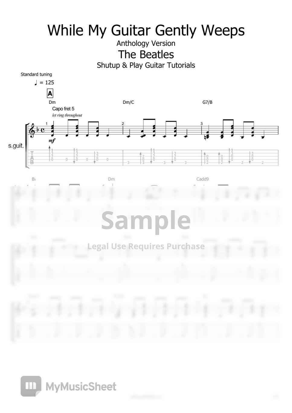 The Beatles - While My Guitar Gently Weeps (Anthology Version) Tab + 단선 ...